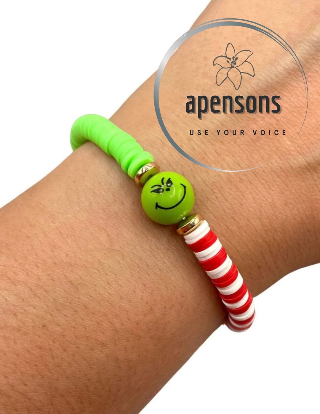 Grinch Heishi Bead Christmas Bracelet - Etsy