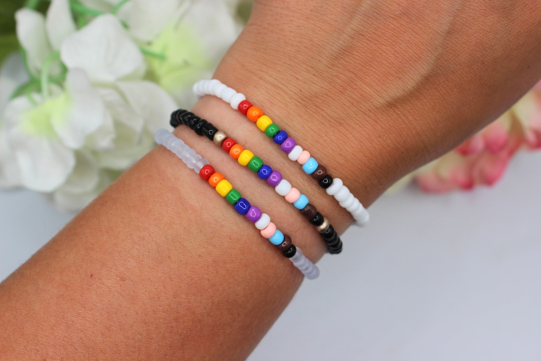 Lgbtqia Ally Gay Pride Transgender Rainbow Beaded Bracelet Customize