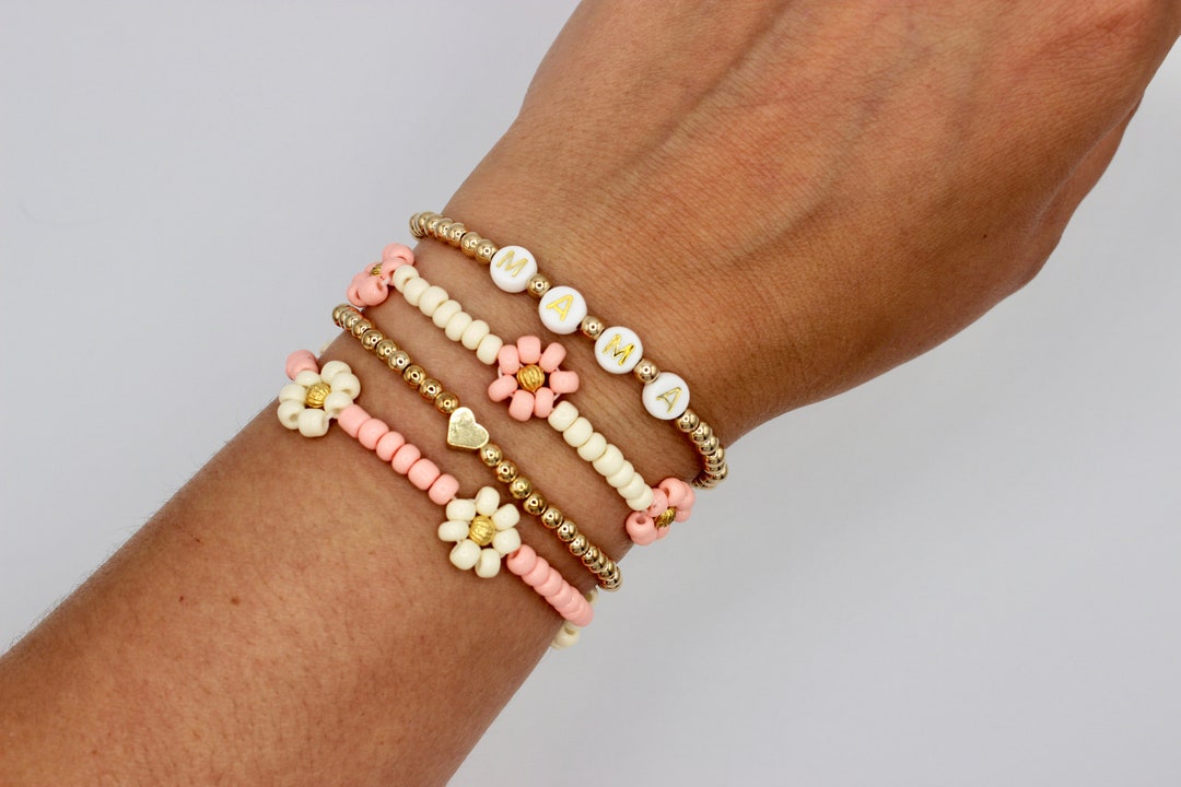 ONE Daisy Flower Seed Bead Gold Spring Summer Bracelet - Etsy