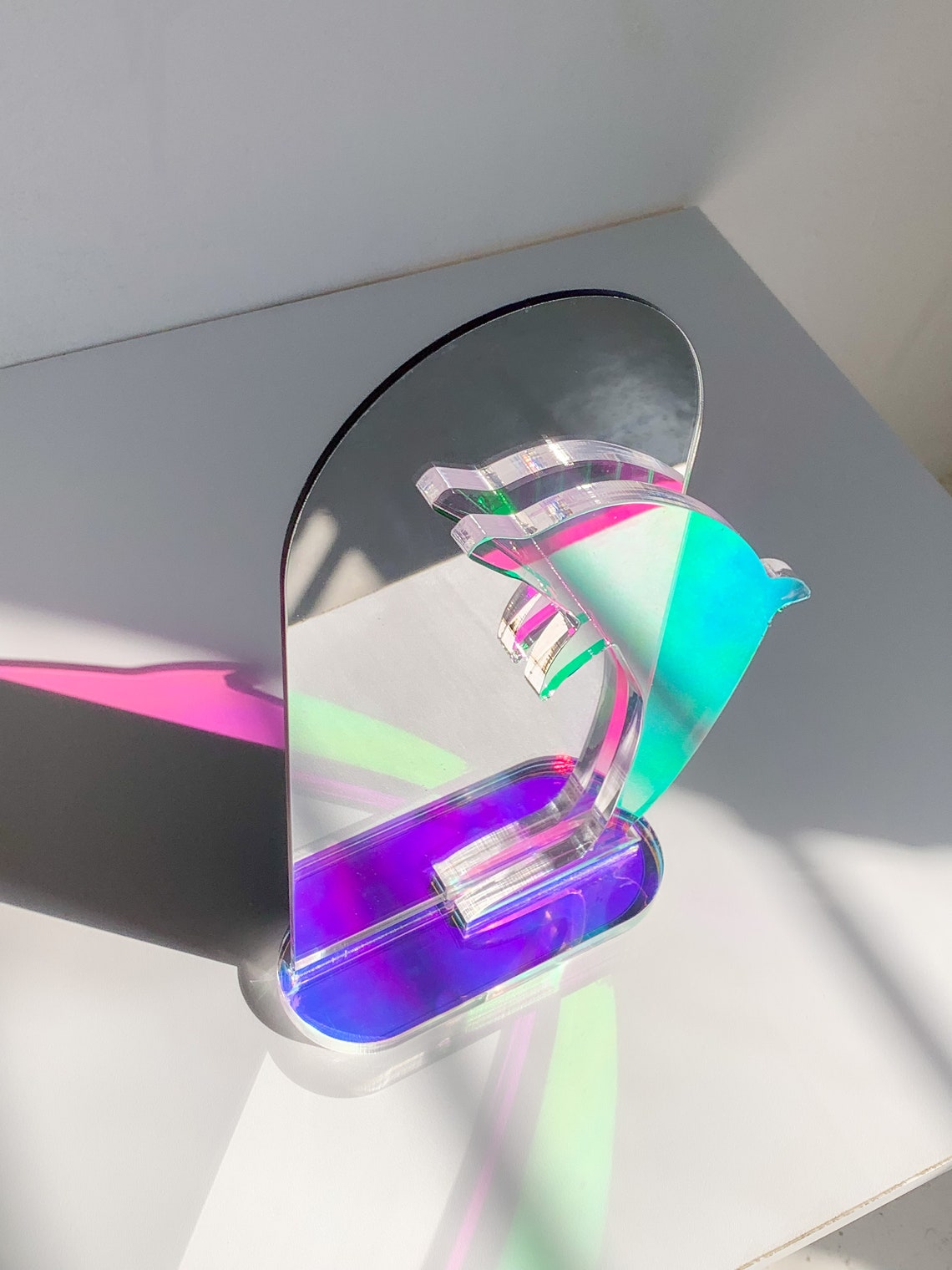 Dolphin Standing Mirror - Iridescent Holographic Desk Mirror, Dolphin ...
