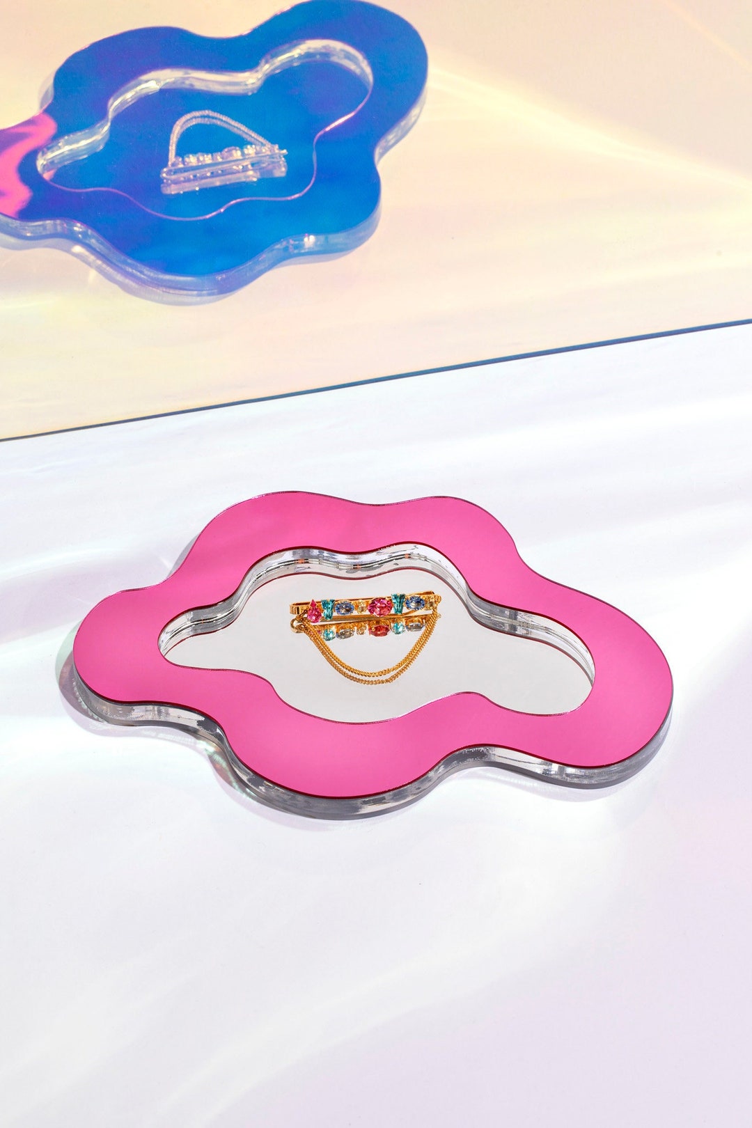 Wiggly Tray in Pink - Pink Mirror Tray, Centerpiece Plate Home Decore ...