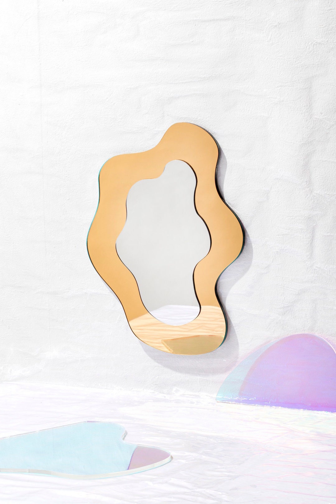 Gold Wiggly Mirror - Wavy Acrylic Color Mirror Wiggly Mirror Amorphic ...