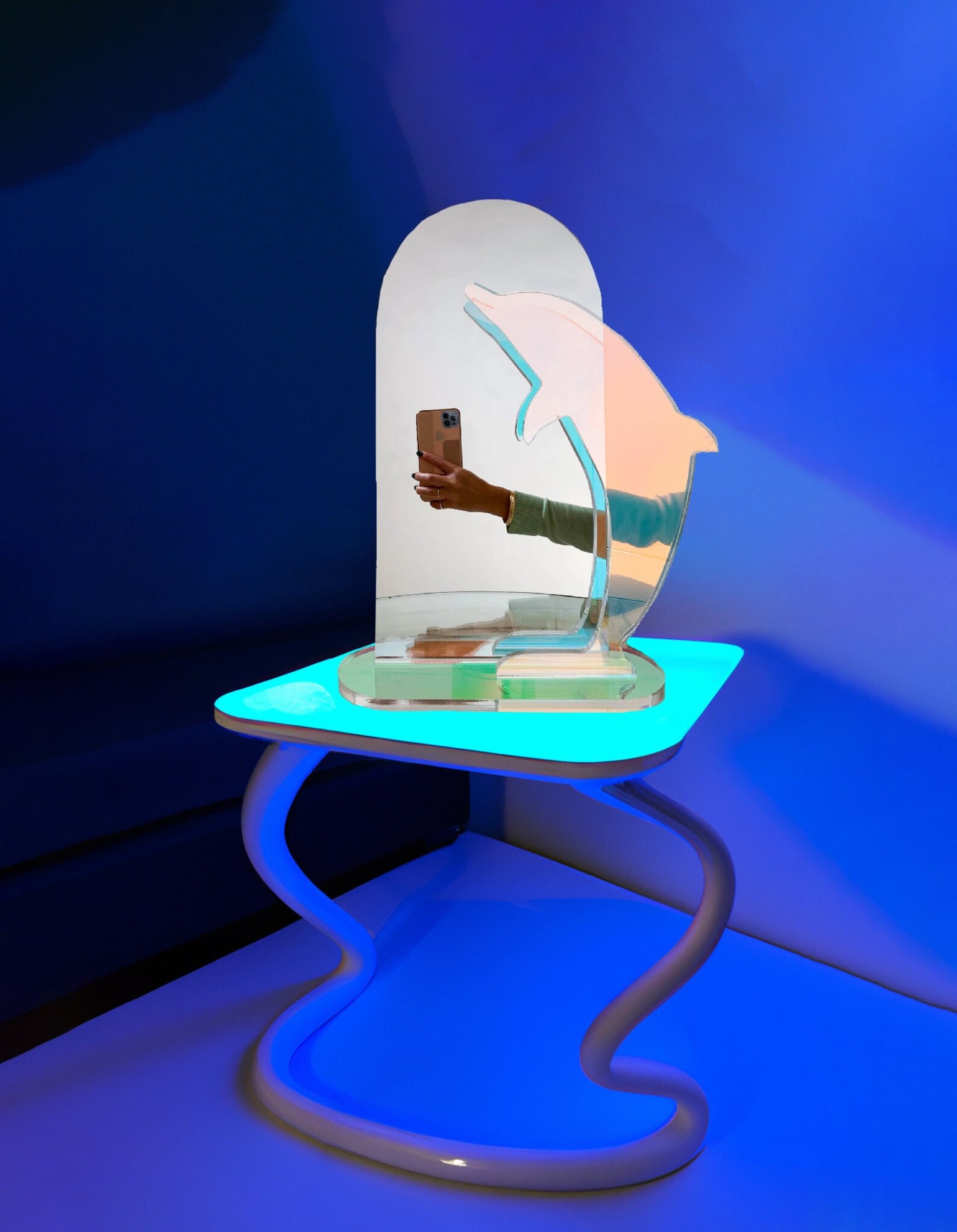 Dolphin Standing Mirror - Iridescent Holographic Desk Mirror, Dolphin ...