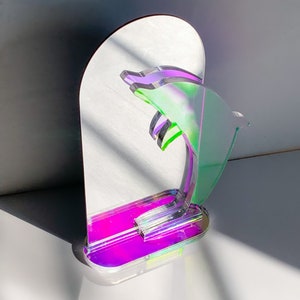Dolphin Standing Mirror - Iridescent Holographic Desk Mirror, Dolphin ...