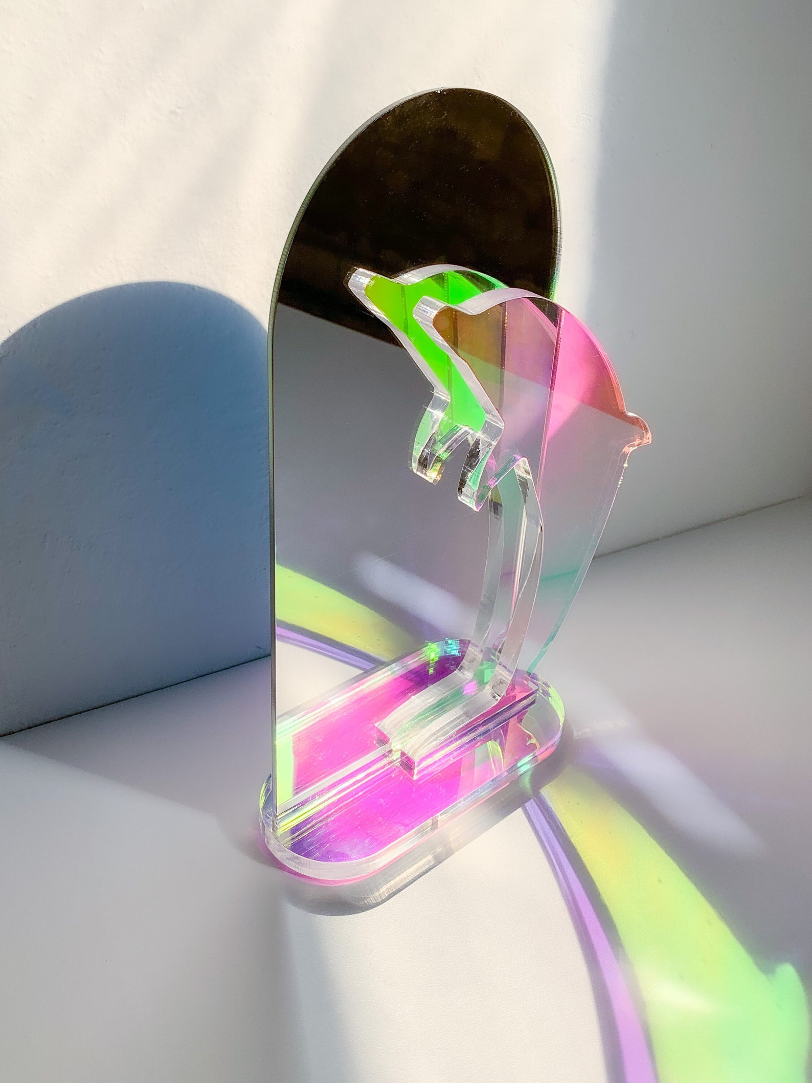Dolphin Standing Mirror - Iridescent Holographic Desk Mirror, Dolphin ...