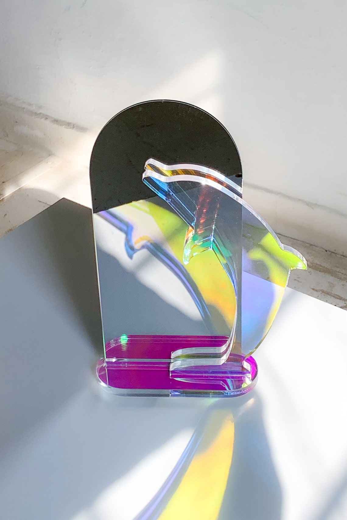 Dolphin Standing Mirror - Iridescent Holographic Desk Mirror, Dolphin ...