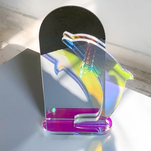 Dolphin Standing Mirror - Iridescent Holographic Desk Mirror, Dolphin ...