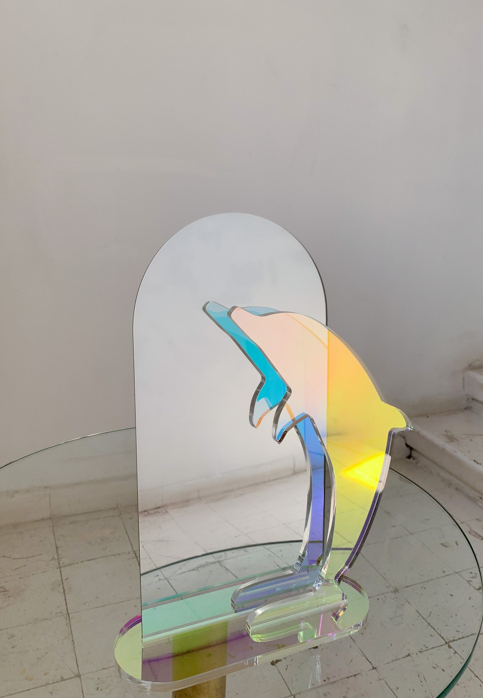 Dolphin Standing Mirror - Iridescent Holographic Desk Mirror, Dolphin ...