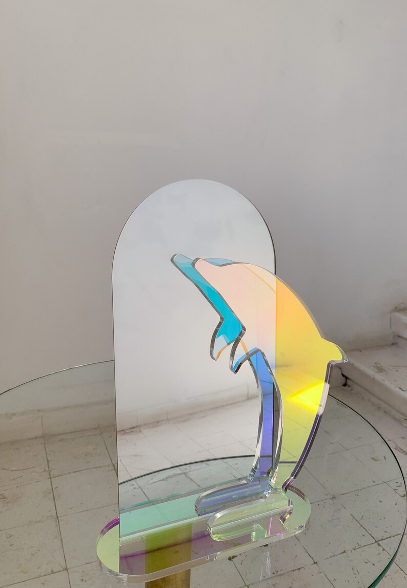Dolphin Standing Mirror - Iridescent Holographic Desk Mirror, Dolphin ...