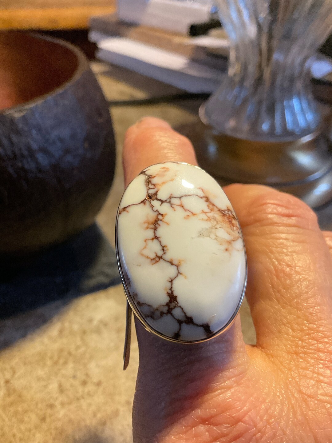 Magnesite Aka White Horse, Adjustable Ring - Etsy
