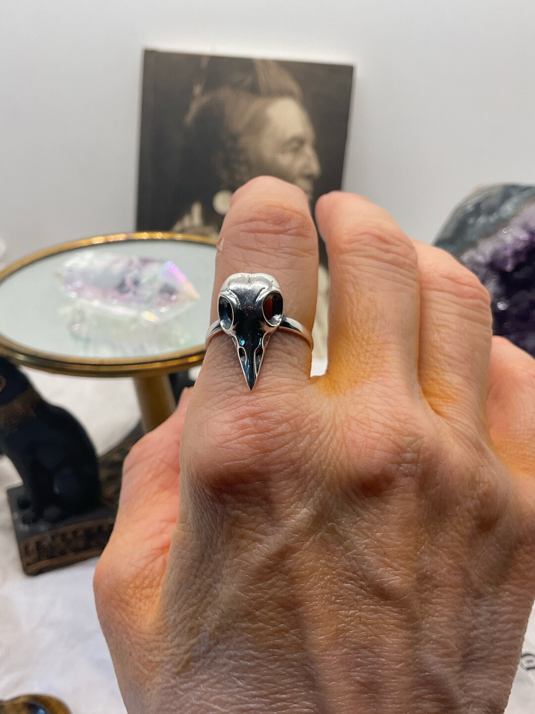 Sterling Silver Crow Skull Ring - Etsy