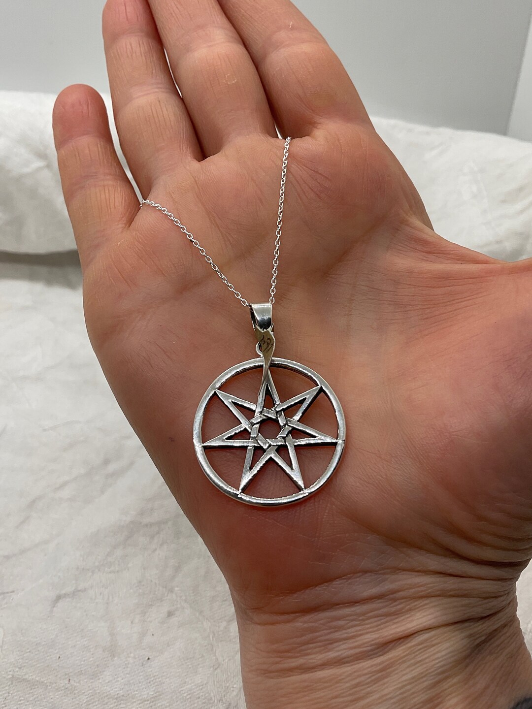 Sterling Silver Heptagram Pendant - Etsy
