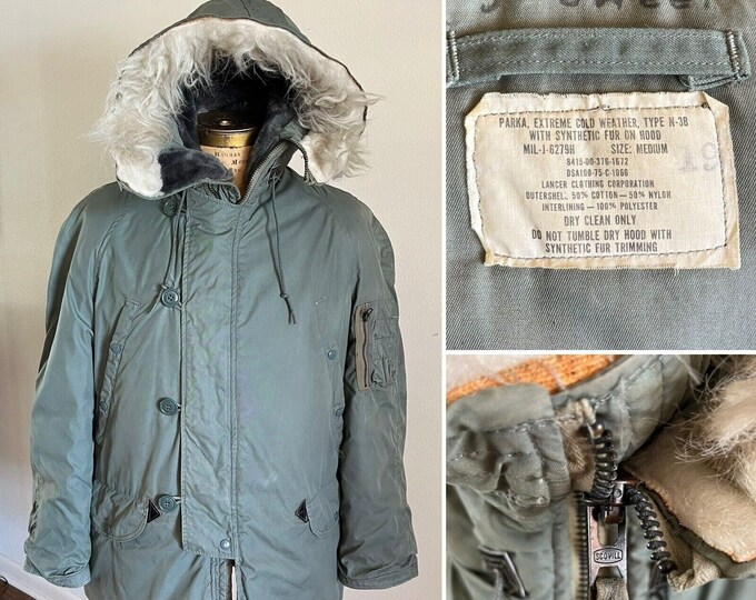 1975 USAF N-3B Parka Extreme Cold Weather Snorkel Synthetic Fur Hood ...