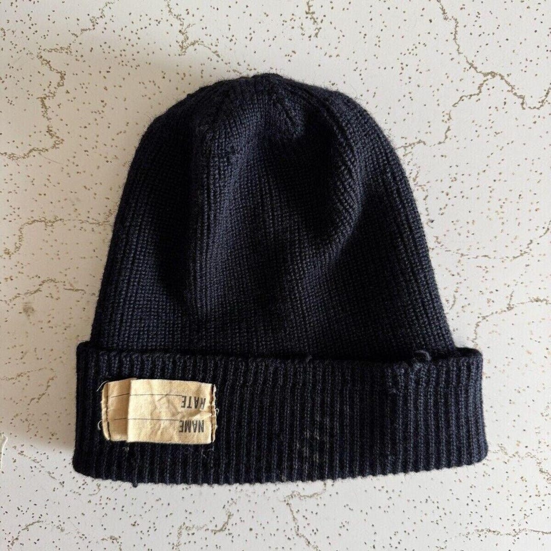Original 1940s WWII US Navy Watch Cap W Tag Stenciled DISTRESSED Wool ...