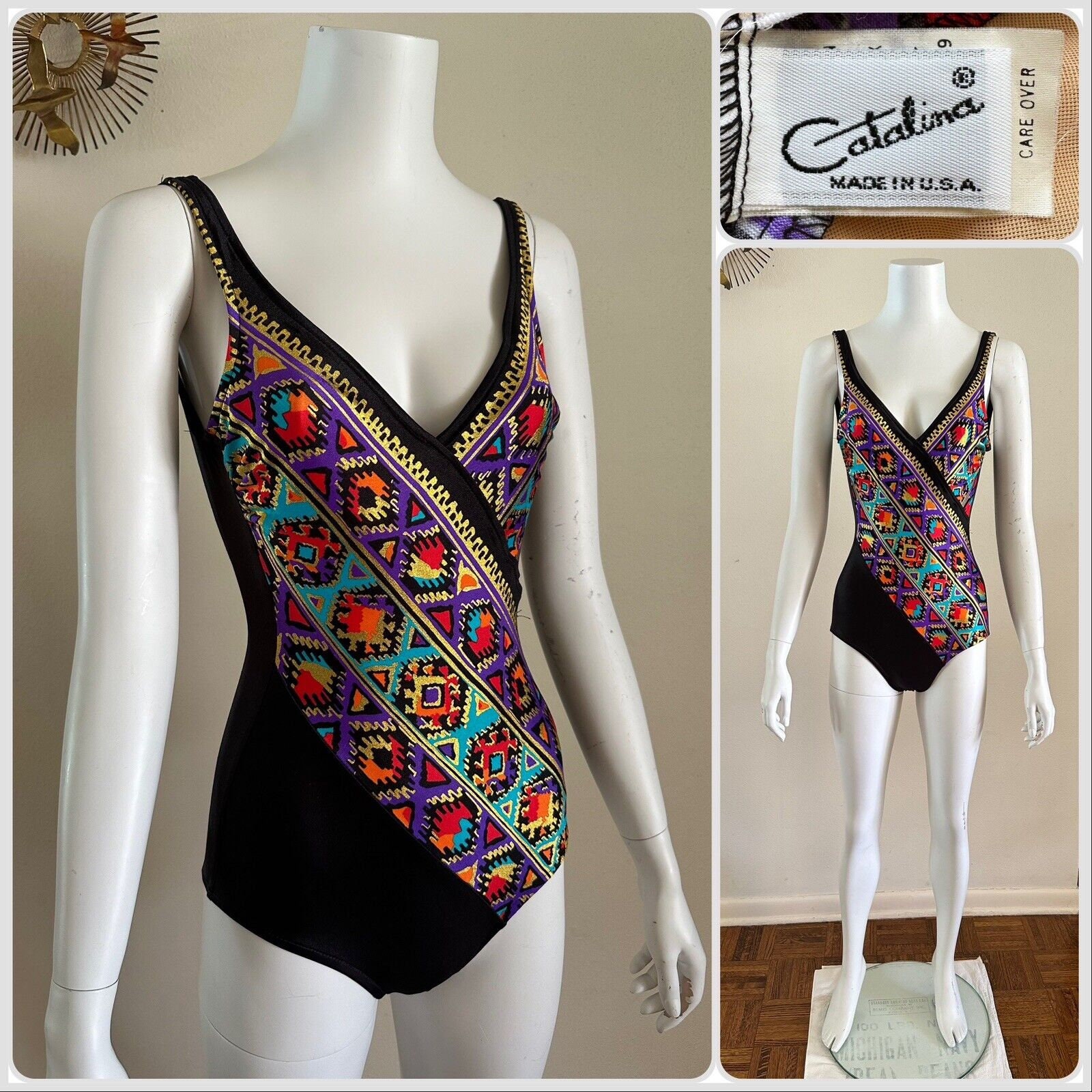 1980s Catalina Swimsuit One Piece Bathing Suit Aztec Swim Resort Surf