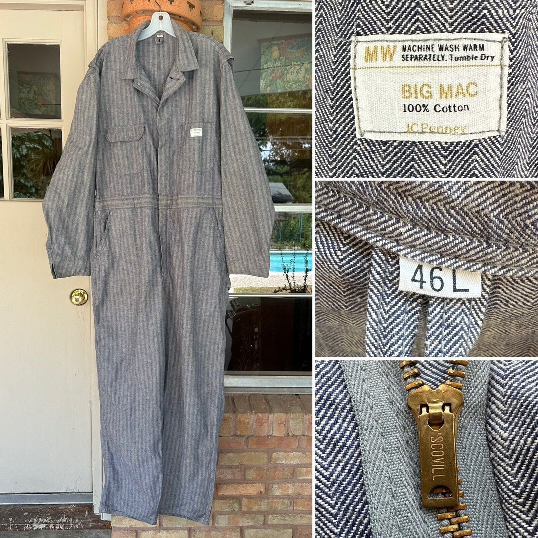 1970s Vtg Big Mac JC Penney 46 L HBT Striped Coveralls 70s Mechanic ...