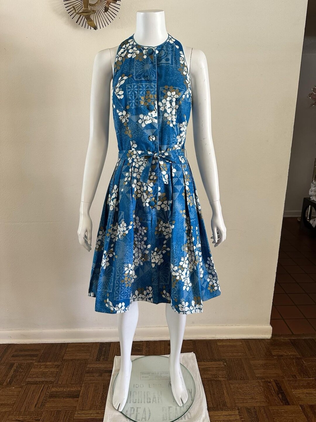 1960s Hawaii by Alfred Shaheen Hawaiian Floral Block Print Halter Dress ...