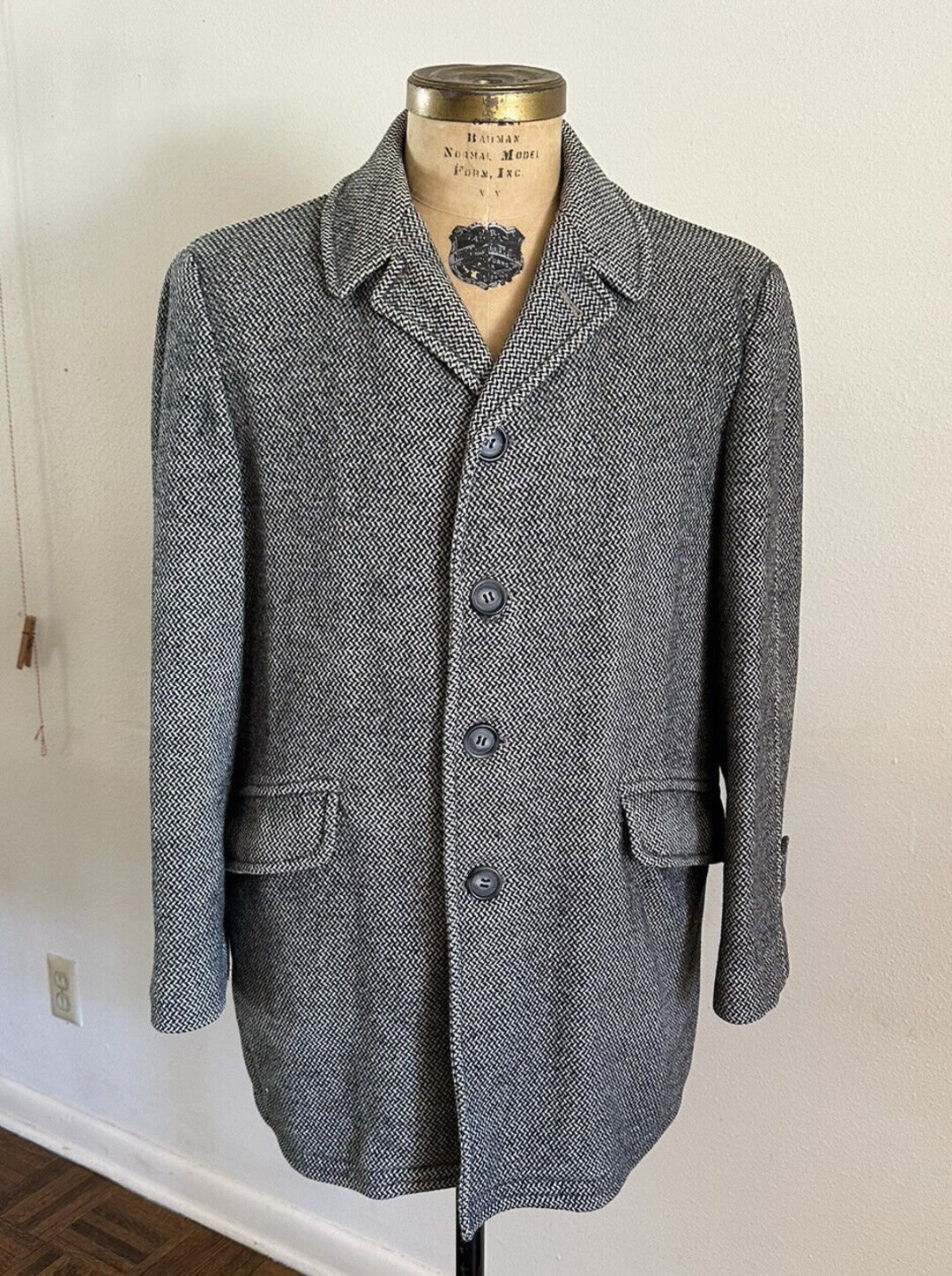 1950s MCGREGOR Overcoat 40 LARGE Winter Coat Jacket Tweed 50s Work ...