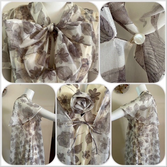 1950s Vanity Fair 2 Pc Nylon Floral Peignoir Set Rose… Gem