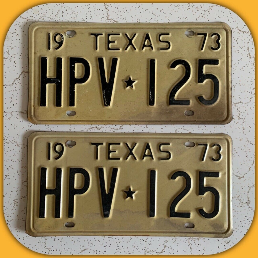 Vintage 1973 Texas License Plate Matched Pair HPV 125 Used Plates 70s ...