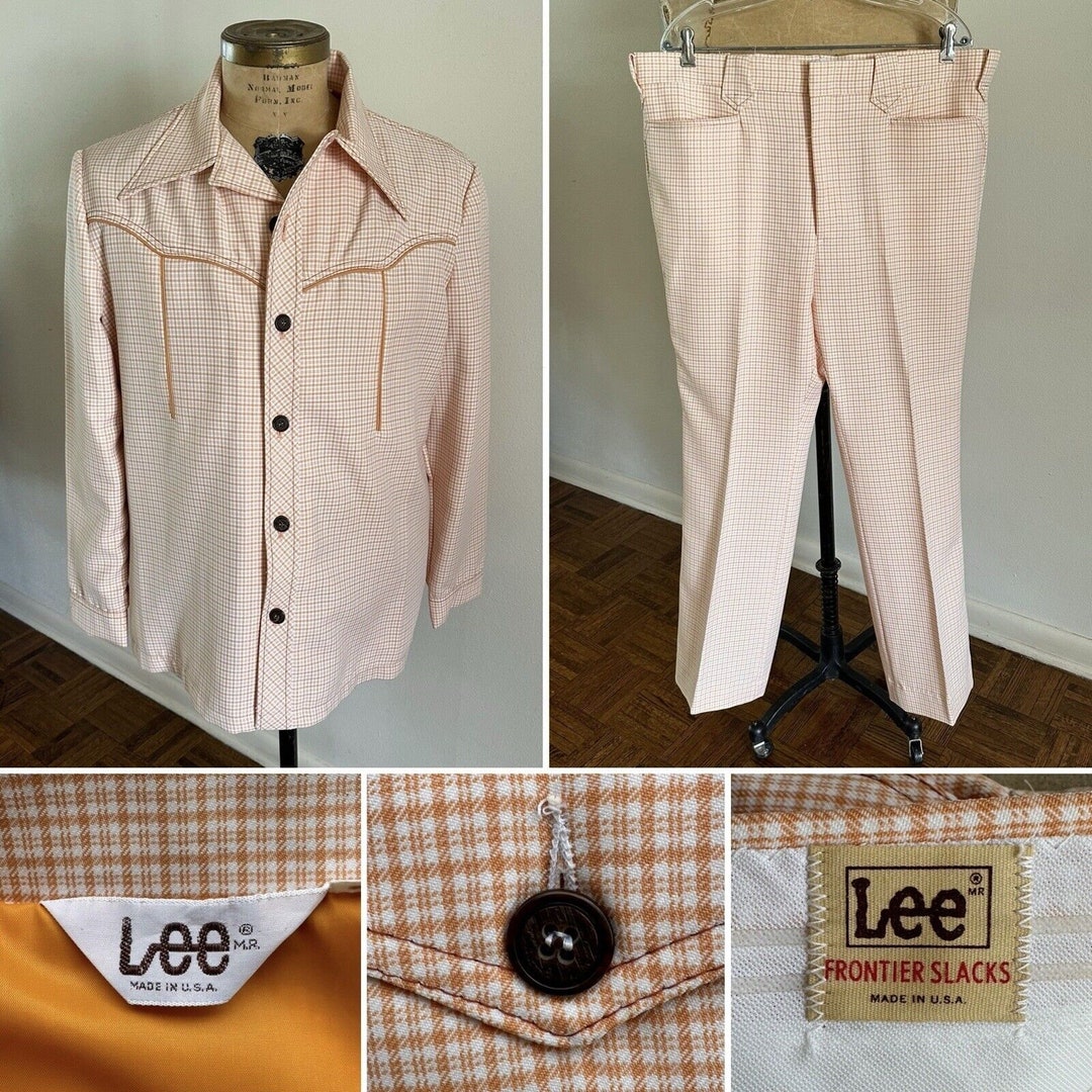 1970s Vtg 2pc LEE FRONTIER Peach Plaid Cowboy Suit Blazer Pants 70s ...