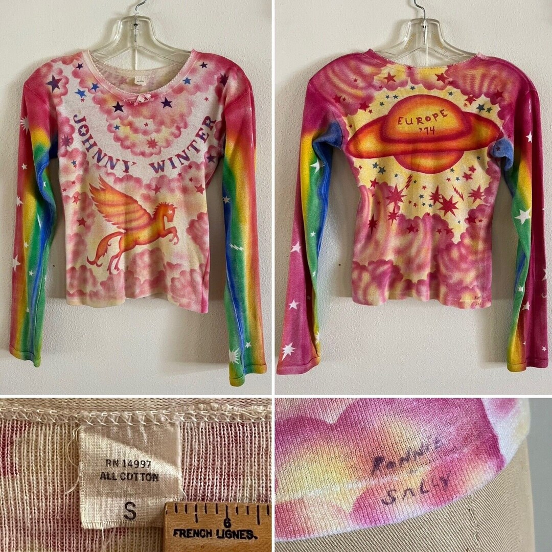1974 JOHNNY WINTER OWNED European Tour Concert T-shirt Airbrush Rainbow ...