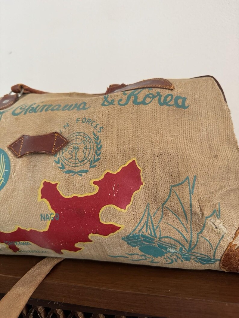 1950s Korean War Hand Painted Okinawa & Korea UN Forces Souvenir Duffel ...