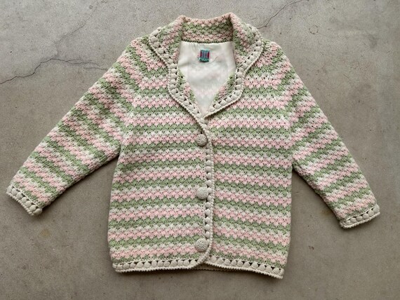 1960s Ilaria Italian Hand Knit Popcorn Trim Pastel St… - Gem
