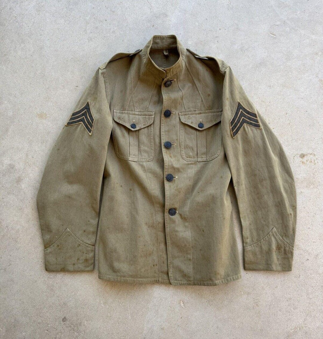 1910s Vtg Named WWI P1912 USMC Khaki Summer Tunic Good Conduct Medal ...