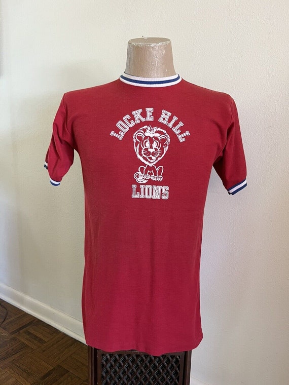 1970s Locke Hill Lions School Mascot T Shirt Gym USA … - Gem