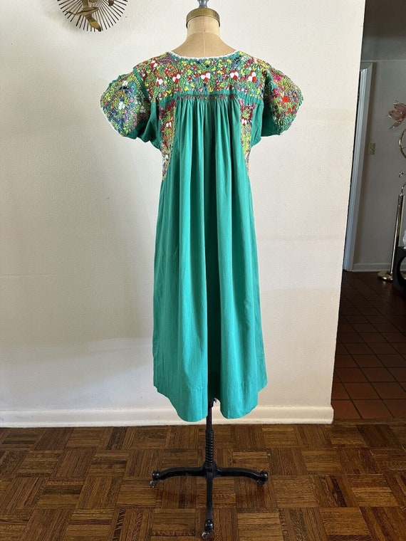 1970s Oaxacan Cotton Mexican Huipil Dress Embroidered… - Gem