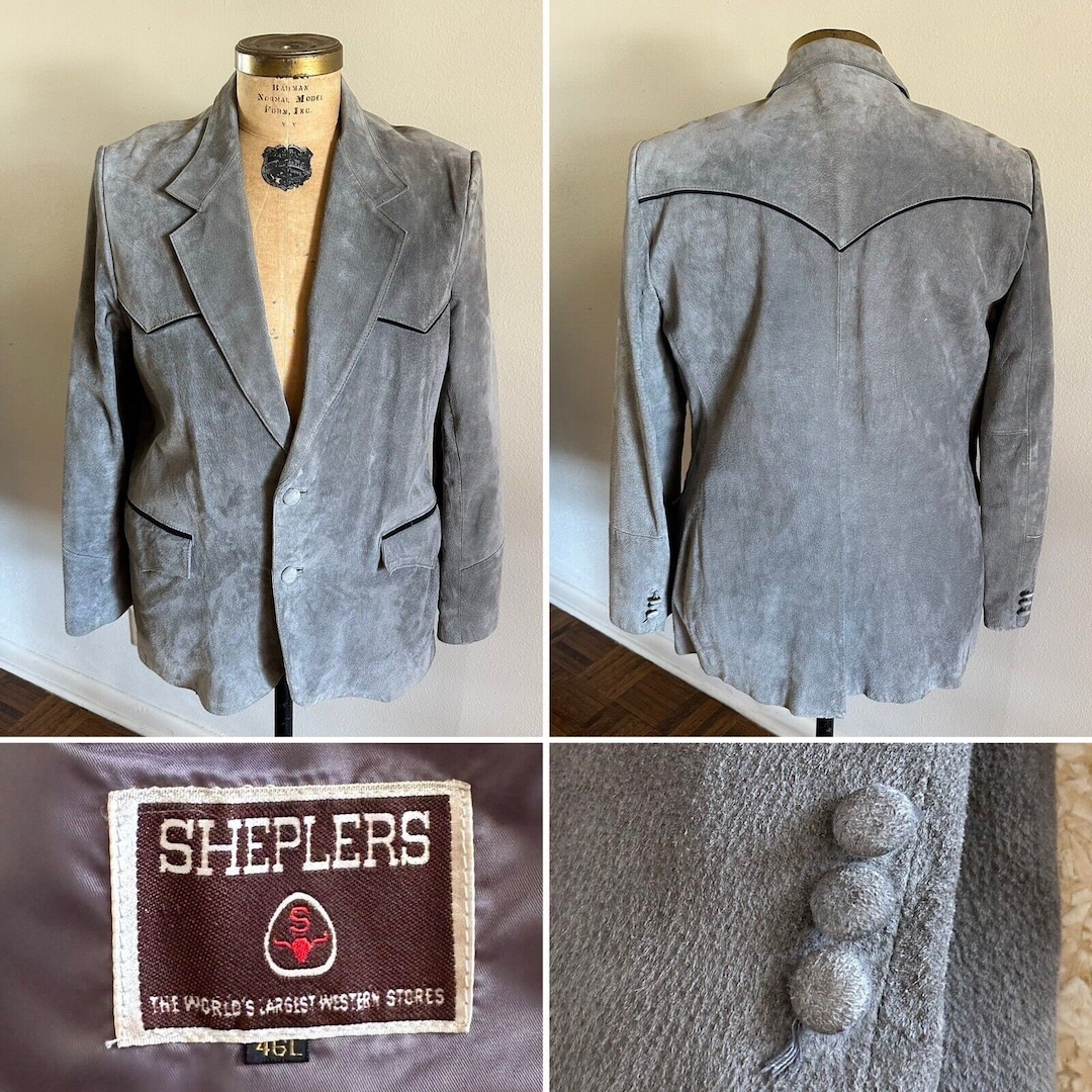 1970s SHEPLERS Western Suede Leather Sz 46 L Sport Coat Jacket 70s Two ...