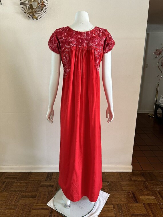 1970s Oaxacan Mexican Huipil Dress Embroidered Floral… - Gem