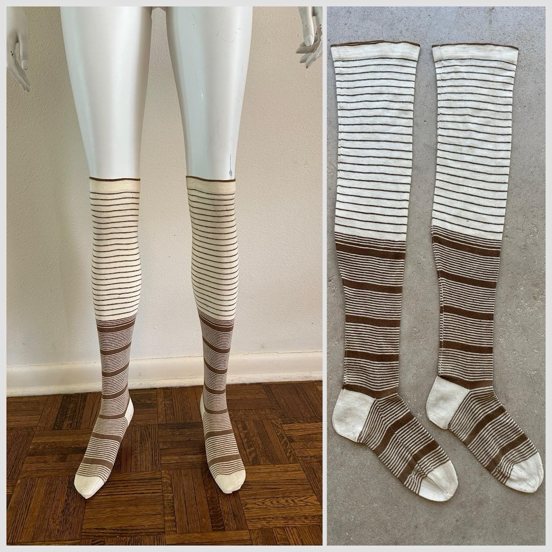 1910s 20s Edwardian Striped Tall Cotton Knit Stockings, Sporting Sock ...
