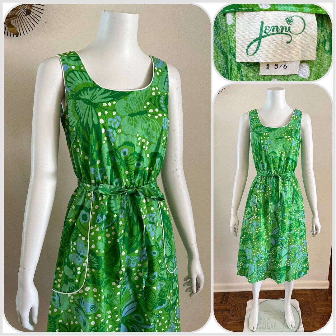1970s Jenni Butterfly Print Sun Dress Botanical Pop Art Beach Pool ...
