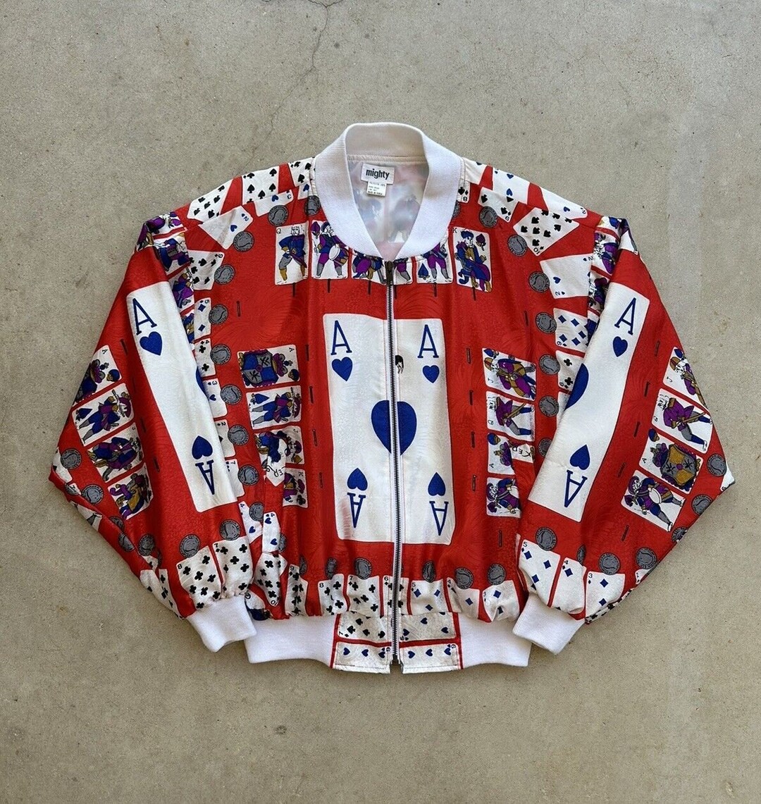 1980s Poker Gambling Casino Bomber Jacket AOP Deck Cards Las Vegas Art ...