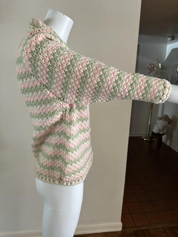 1960s Ilaria Italian Hand Knit Popcorn Trim Pastel St… - Gem