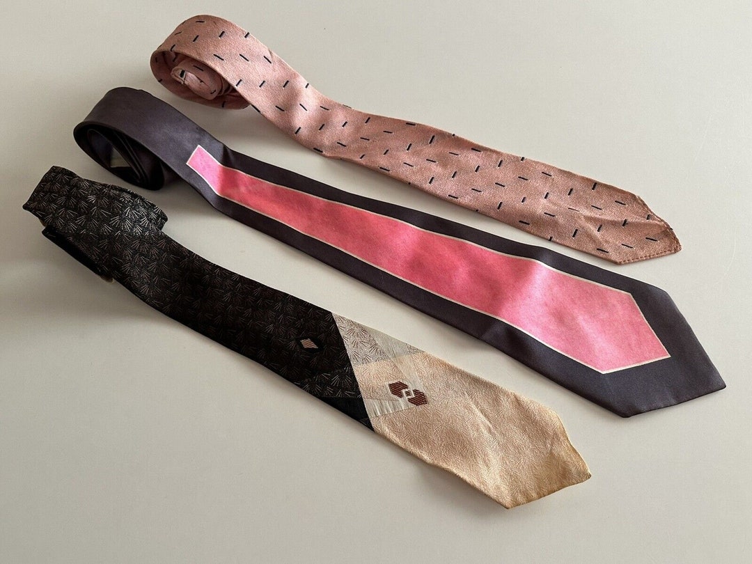 40s 50s Necktie Lot X3 Wembley & Pilgrim Rayon Cravats Art Deco Tie ...