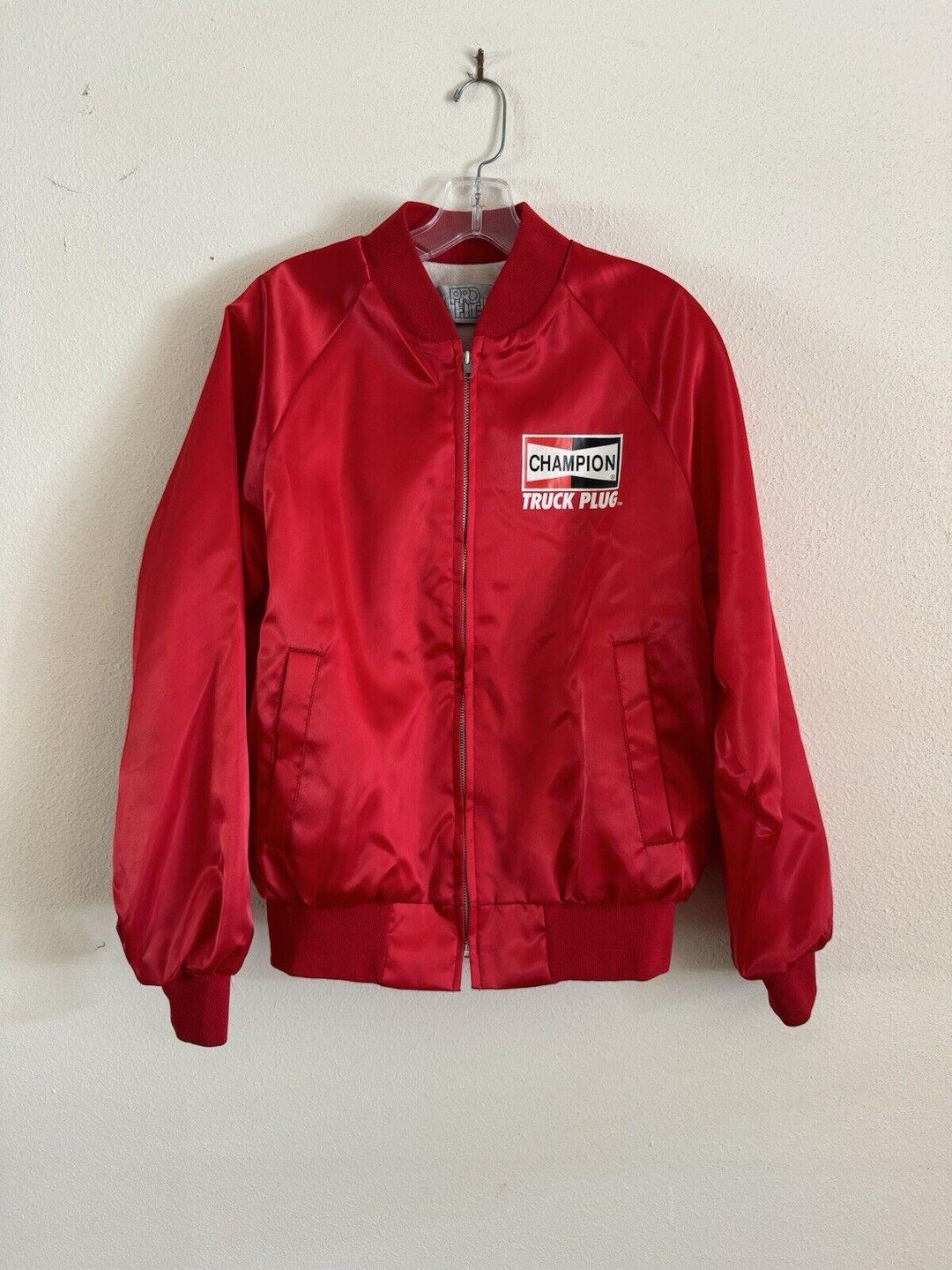 1980s CHAMPION Truck Plug Red Nylon Jacket Pro Fit MEDIUM Bomber 80s ...