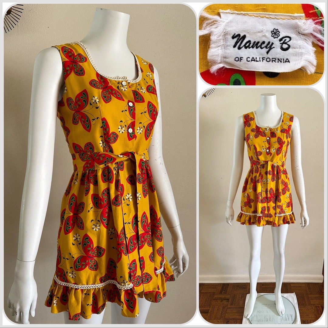 1970s Nancy B of California Micro Mini Mod Babydoll Sun Dress Butterfly ...