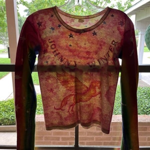 1974 JOHNNY WINTER OWNED European Tour Concert T-shirt Airbrush Rainbow ...