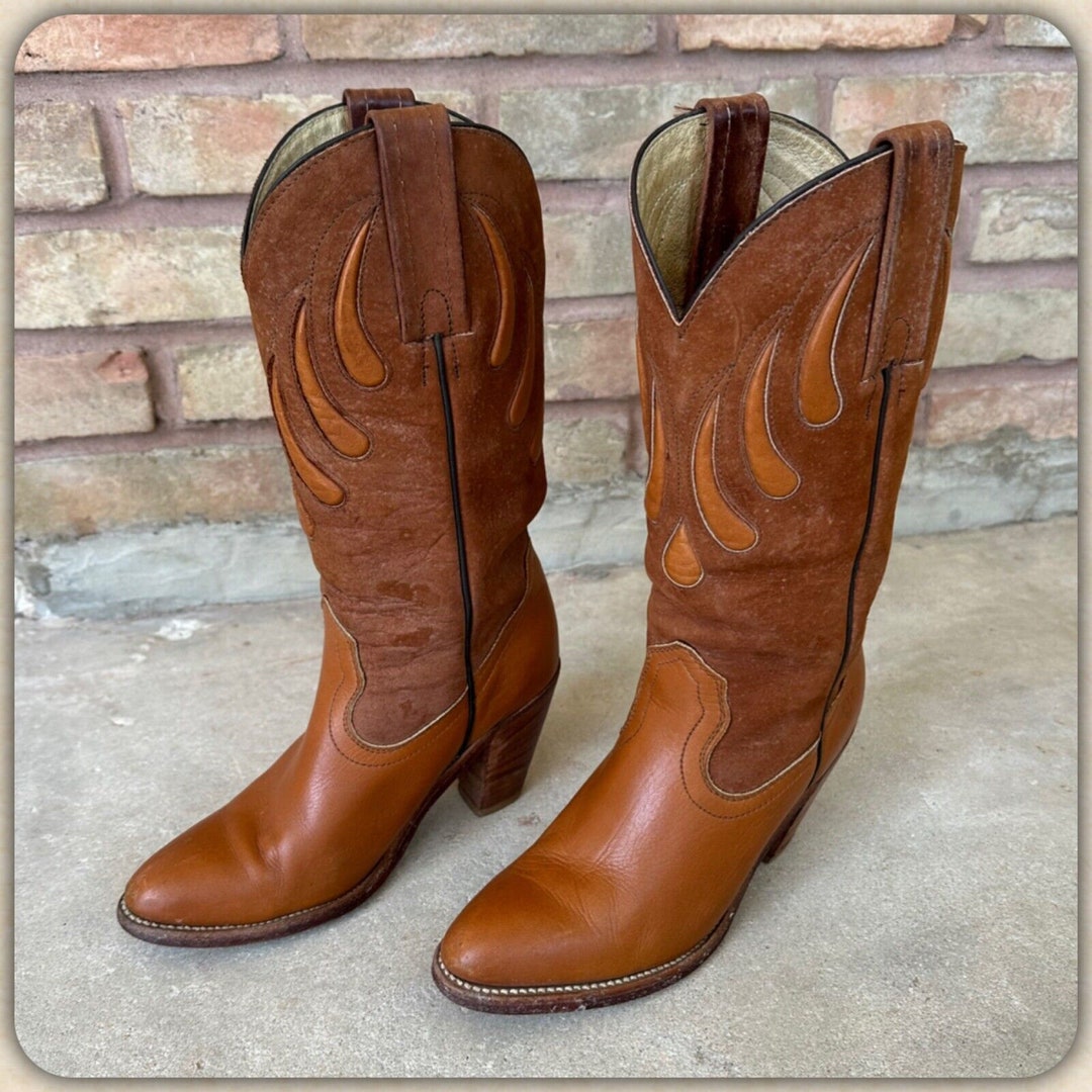1980s Vtg FRYE Cowgirl Russet Leather Western Boots 6 B Cowgirl High ...
