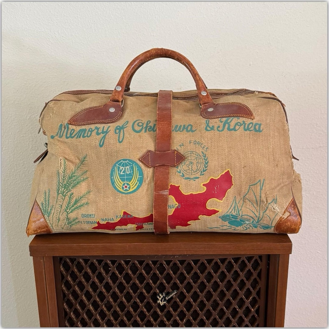 1950s Korean War Hand Painted Okinawa & Korea UN Forces Souvenir Duffel ...