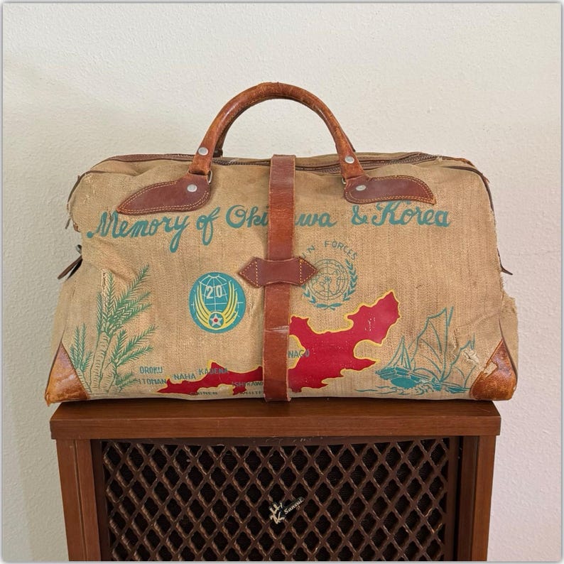 1950s Korean War Hand Painted Okinawa & Korea UN Forces Souvenir Duffel ...