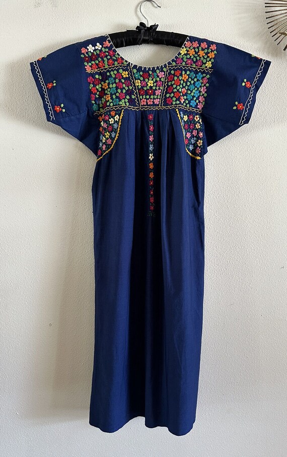 1970s Oaxacan Mexican Huipil Dress Embroidered Boho C… - Gem