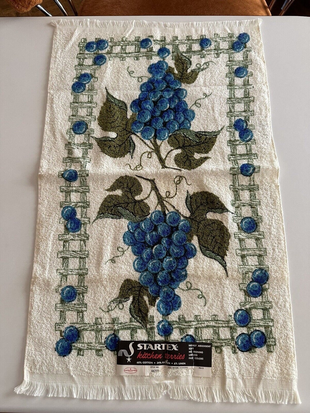 Vintage Startex Kitchen Terry Towel: Grape Vine Fringe, Novelty Decor ...