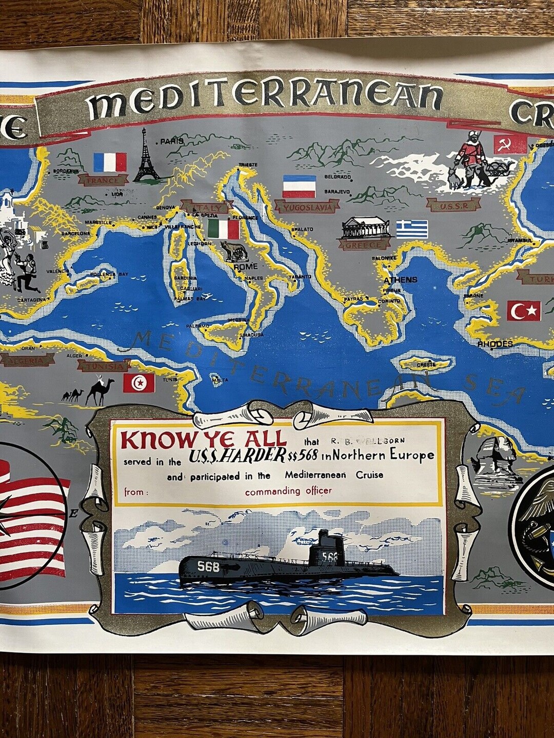 1960s USS Harder Submarine Mediterranean Cruise Canvas Map - Etsy