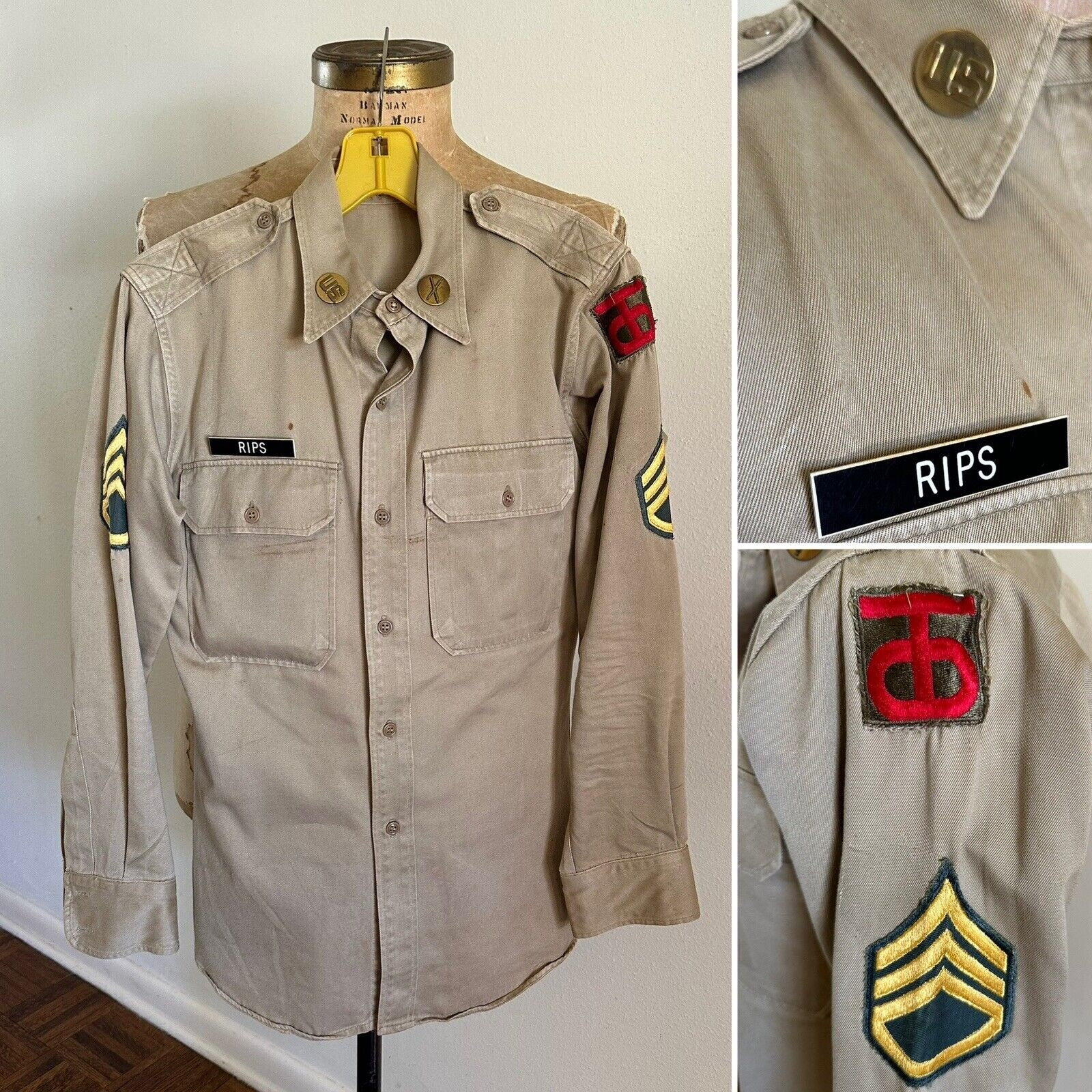 60s 70s Vtg US Army Cotton Khaki Shirt Sz Xs/small Long 60s 70s Vtg US Army Cotton Khaki Shirt Sz Xs/small Long