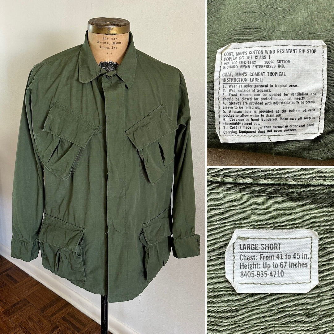 1969 US Army OG 107 Rip-stop Poplin * Large Short * Combat Tropical ...