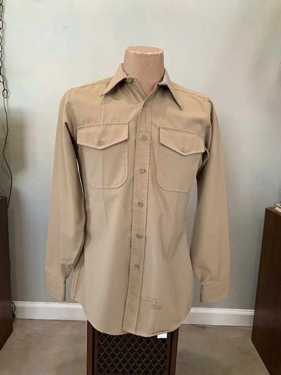 Vintage USMC Khaki Uniform Shirt: Long Sleeve Poly Wo… - Gem